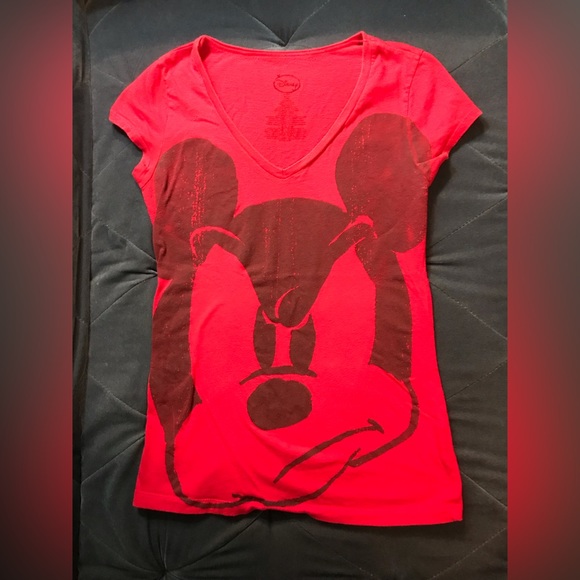Disney | Tops | Disney Grumpy Mickey Mouse Red Tshirt Small | Poshmark
